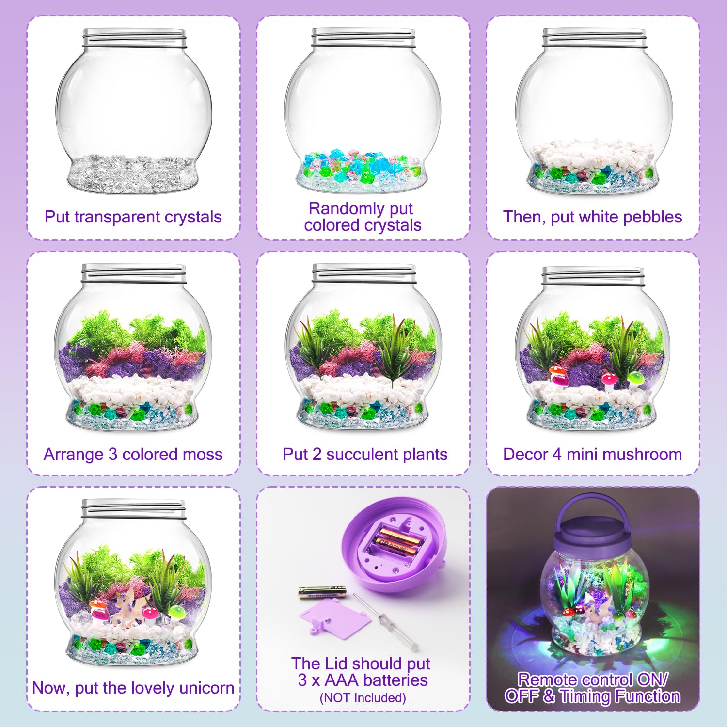 Light-Up Terrarium Kit for Kids, Gifts for Girls, DIY Toys Crafts Kits for Girl Age 4 5 6 7 8-12 Year Old Birthday Gifts