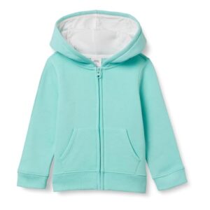 amazon essentials girls' fleece zip-up hoodie sweatshirt, aqua blue, small