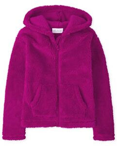 the children's place girls' long sleeve sherpa zip-up hoodie, aurora pink single, large