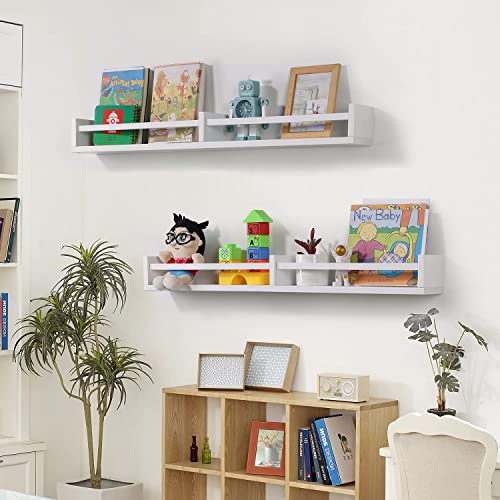 Austin yan White Nursery Bookshelves Wall Mounted, 32inch,Wood Floating Wall Bookshelf for Kids,Hanging Shelf for Baby Nursery Room Decor,Set of 2,Pine