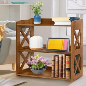 YCICI Bookcase by Natural Wood, 3 Tier Bookshelf, Small Book Shelves Freestanding Display Storage Shelves. Open Bookshelf for Bedroom, Living Room and Office (Brown, 3 Tier)