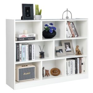 tangkula 8-cube bookcase, wood 3 tier open storage bookshelf, modern multipurpose display cabinet for living room, study, reading nook, 48 x 12.5 x 36.5 inch, white