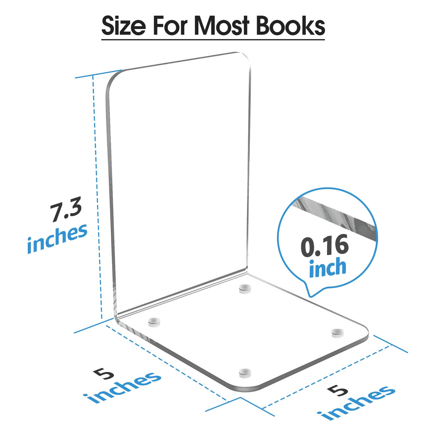 MaxGear Bookends Acrylic Book Ends Clear Book Ends for Shelves Decorative bookends for Shelves Non-Skid Book End Heavy Duty Bookend Book Holders for Shelves Book Stoppers (1 Pair/2 Pieces, Large)