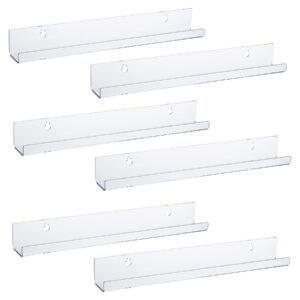 albumgit 13.7 inch acrylic floating bookshelf, 6 pack clear invisible wall bookshelves ledge book shelves, kids book display shelves wall mounted with adhesive stickers