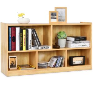 tangkula 5 cube bookcase, 2 tier wooden storage open bookshelf, multipurpose display storage cabinet for living room, bedroom, hallway, kid's playroom, reading nook (yellow)