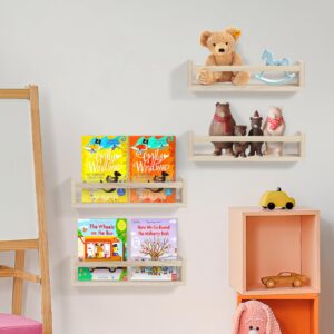 NANANARDOSO Nursery Room Shelves Wall Mounted, Set of 4 Natural Wood Floating Book Shelves for Kids Bedroom, Baby Nursery Décor, Kid Bookshelf Organizer for Bathroom Decor, Floating Bookshelf, Nature