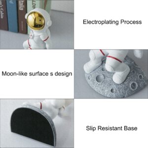 Banllis Space Theme Bookends for Shelves, Astronaut Moon Book Ends for Kids Room, Decorative Planet Book Stoppers to Hold Books Heavy Duty, Unique Boys and Girls Gift (Gray)