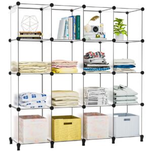 neprock cube storage organizer,16-cube shelf closet organizers and storage shelves,book shelves wardrobe clothes organizer for clothing storage,yarn storage and room organization (transparent white)