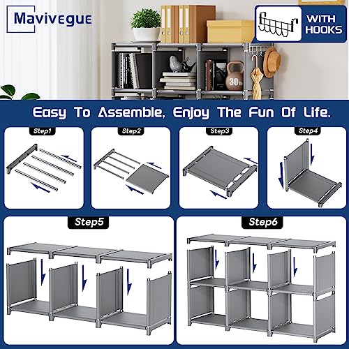 Mavivegue Book Shelf, 12 Cube Storage Organizer, DIY Bookcase, Metal Cube Bookshelf,Tall Book case for Bedroom, Living Room,Office,Closet Storage Organizer, Grey Cubicle Storage Rack