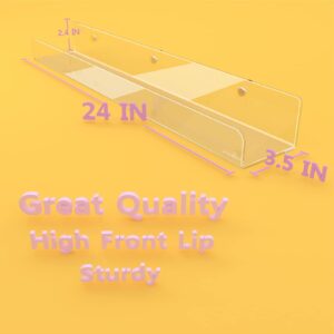 RORKIM 24 inches Wall Mounted Kids Bookshelf, Clear Acrylic Display Book Shelves for Kids Room Nursery Toddler Classroom 2 Packs