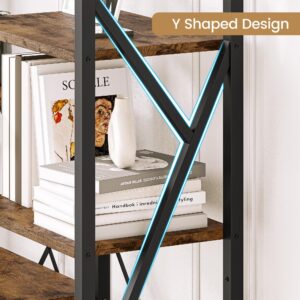 IDEALHOUSE Triple Wide 5 Tier Book shelf, Tall Bookshelf with Open Display Shelves, Industrial Large Bookshelves and Bookcases with Metal Frame for Living Room, Bedroom, Home Office-Rustic Brown