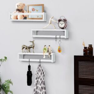 Ollieroo Set of 4 Floating Book Shelves for Wall, Nursery Book Shelf for Kids Room, Bamboo Wood Hanging Bookshelf for Baby Teen Boys Girls, Wall Mounted Shelves for Bedroom Bathroom Decor(White)