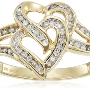 Amazon Essentials 10K Yellow Gold Diamond Double Heart Ring (1/10 cttw), Size 7 (previously Amazon Collection)