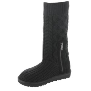 ugg women's classic cardi cabled knit boot, black, 10