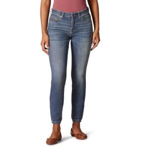 amazon essentials women's mid rise curvy skinny jean, medium wash, 0 short