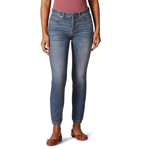 Amazon Essentials Women's Mid Rise Curvy Skinny Jean, Medium Wash, 0 Short