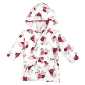 hudson baby unisex baby plush animal face bathrobe, floral, 0-9 months