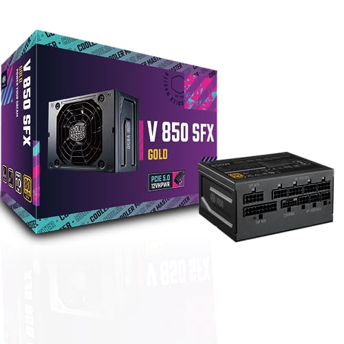 Cooler Master V850 SFX Gold ATX3.0 Full Modular Power Supply, 850W SFX, 80+ Gold, 90-Degree 12VHPWR PCIe 5.0 Connector, SFX-to-ATX Bracket, Silent Fan, 10 Year Warranty (MPY-8501-SFHAGV-3US)