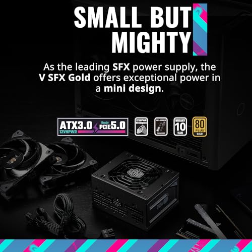 Cooler Master V850 SFX Gold ATX3.0 Full Modular Power Supply, 850W SFX, 80+ Gold, 90-Degree 12VHPWR PCIe 5.0 Connector, SFX-to-ATX Bracket, Silent Fan, 10 Year Warranty (MPY-8501-SFHAGV-3US)