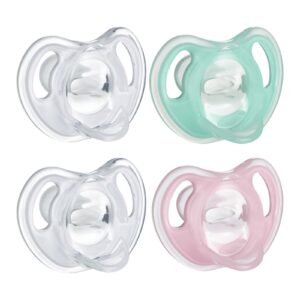 tommee tippee ultra-light silicone pacifier, symmetrical one-piece design, bpa-free silicone binkies, 0-6m, 4-count