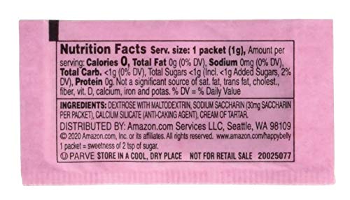 Amazon Brand - Happy Belly Zero Calorie Pink Saccharin Sweetener, Powder, Packet, 35.2 ounce (Pack of 1), (Previously Sugarly Sweet), 1000 Count