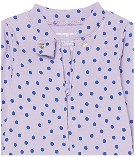 Amazon Essentials Unisex Babies' Cotton Snug-Fit Footed Sleeper Pajamas, Pack of 3, Ecru Festive Tree/Navy/Purple Dots, 0-3 Months