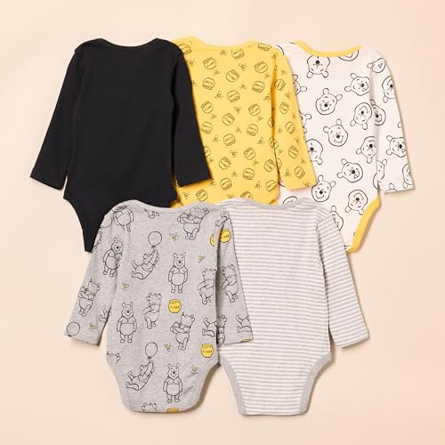 Amazon Essentials Disney | Marvel | Star Wars Unisex Babies' Long-Sleeve Bodysuits, Pack of 5, Winnie The Pooh Oh Bother, 0-3 Months