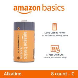 Amazon Basics 8-Pack C Cell Alkaline All-Purpose Batteries, 1.5 Volt, 5-Year Shelf Life