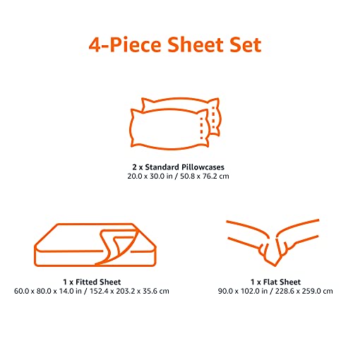 Amazon Basics Lightweight Super Soft Easy Care Microfiber 4 Piece Bed Sheet Set with 14-Inch Deep Pockets, Queen, Gray Crosshatch, Printed