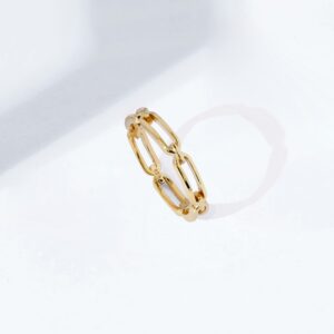 Amazon Essentials 14K Gold Plated Sterling Silver Chain Link Band Ring Size 10, Yellow Gold