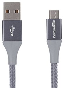 amazon basics micro usb to usb-a 2.0 fast charging cable, nylon braided cord, 480mbps transfer speed, 6 foot, dark gray