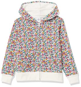 amazon essentials girls' fleece zip-up hoodie sweatshirt, white ditsy floral, large