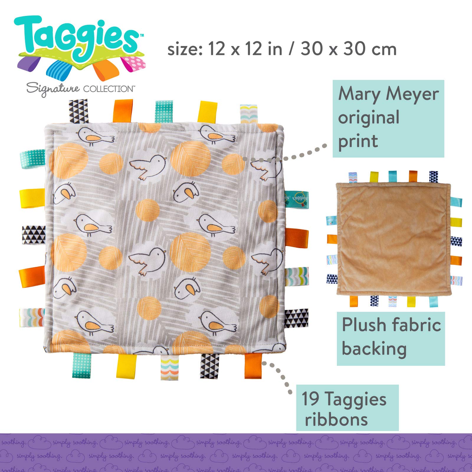 Taggies Original Blanket, 12 X 12", Comfy Birds (41510)