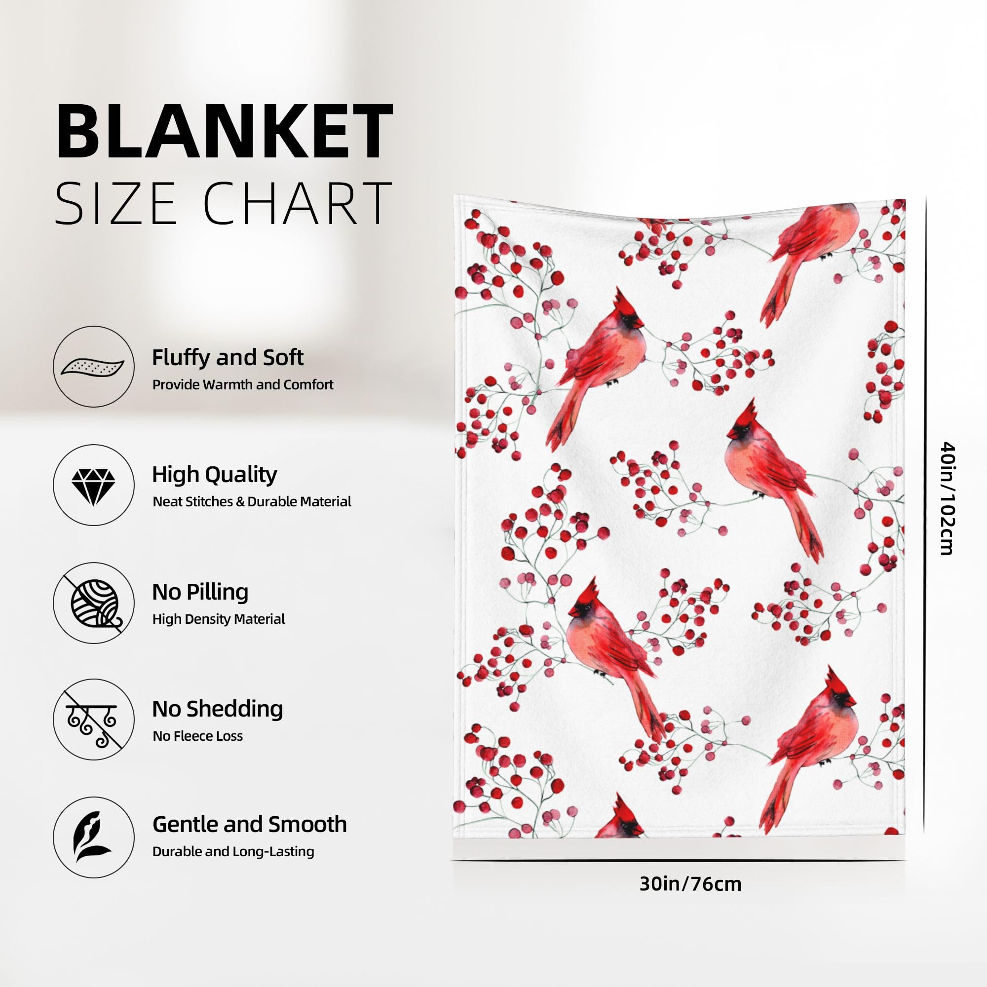 LAKIMCT Cute Winter Cardinal Birds Blanket for Couch Bed Throw Blanket, Aesthetic Decorative Blanket for Travel Camping Comfy Blanket, Full Size Blanket, 30x40 inch