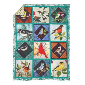 art & artifact backyard birds quilted throw blanket afghan, cotton, 50" x 65"