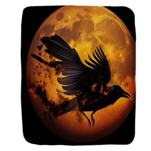 theblackspot black raven crow throw blanket bird horror moon night soft and comfortable fleece flannel big blanket for bedding office sofa and chair decor gift (50 x 60 inches)