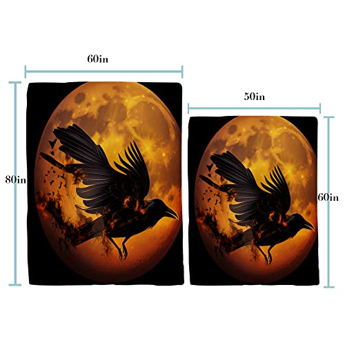 TheBlackSpot Black Raven Crow Throw Blanket Bird Horror Moon Night Soft and Comfortable Fleece Flannel Big Blanket for Bedding Office Sofa and Chair Decor Gift (50 x 60 inches)