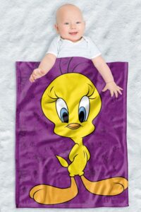 logovision looney tunes lightweight baby blanket, 30"x40", tweety bird character unisex for infants girls & boys