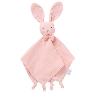 lawkul baby lovey organic cotton muslin security blankets comfy lovie soft cuddly lovies newborn infants boy girls bunny pink