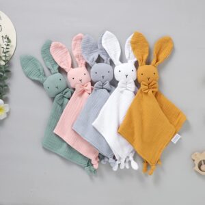 LAWKUL Baby Lovey Organic Cotton Muslin Security Blankets Comfy Lovie Soft Cuddly Lovies Newborn Infants Boy Girls Bunny Pink