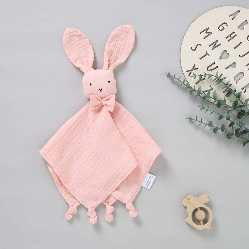 LAWKUL Baby Lovey Organic Cotton Muslin Security Blankets Comfy Lovie Soft Cuddly Lovies Newborn Infants Boy Girls Bunny Pink