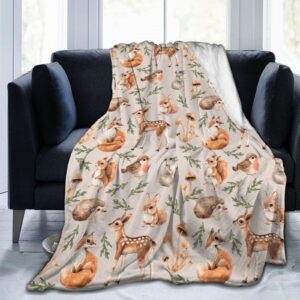 duduho cute forest animals bed blanket ultra soft squirrel mouse deer fox hare hedgehog and birds throw blankets all season warm light weight cozy plush blankets for home bedroom sofa travel, 40"x50"