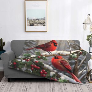 red birds flannel fleece throw blankets, christmas super warm soft living room blanket all season (50"x40")