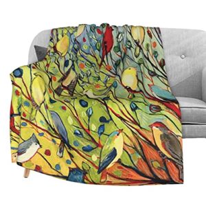 Dujiea Colorful Bird Tree Fuzzy Flannel Blanket Throw 40"X50", Super Soft Lightweight Blanket Throw for Couch Chair Sofa, Cozy Bed Blanket for Kids Adults