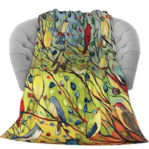 Dujiea Colorful Bird Tree Fuzzy Flannel Blanket Throw 40"X50", Super Soft Lightweight Blanket Throw for Couch Chair Sofa, Cozy Bed Blanket for Kids Adults