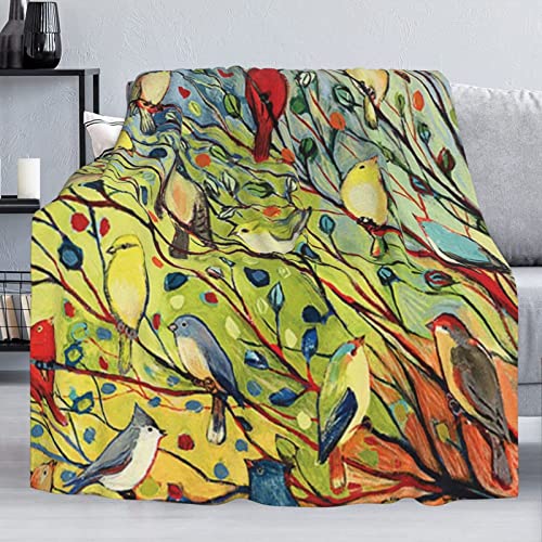 Dujiea Colorful Bird Tree Fuzzy Flannel Blanket Throw 40"X50", Super Soft Lightweight Blanket Throw for Couch Chair Sofa, Cozy Bed Blanket for Kids Adults