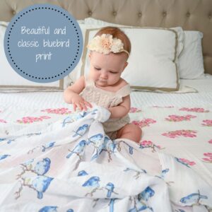 LollyBanks Swaddle Blanket | 100% Muslin Cotton | Newborn and Baby Nursery Essentials for Girls, Registry | Bluebird Print