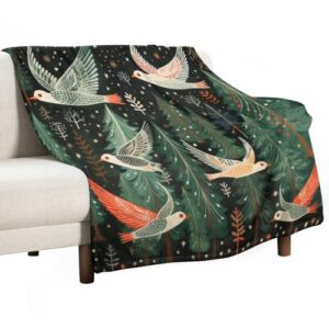 soft throw blanket birds flying through the trees warm cozy lightweight blanket winter holiday blanket 40"x50" for couch sofa bed for girls birthday valentines gifts warm soft autumn and winter