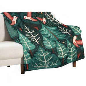 masiledy blanket birds flying through the trees fleece throw blanket hello winter holiday cozy flannel bed blanket for couch sofa bed for adults kids boys teens gift for adults and children 70"x80"