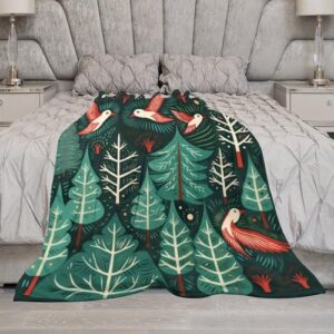 MaSiledy Blanket Birds Flying Through The Trees Fleece Throw Blanket Hello Winter Holiday Cozy Flannel Bed Blanket for Couch Sofa Bed for Adults Kids Boys Teens Gift for Adults and Children 70"x80"